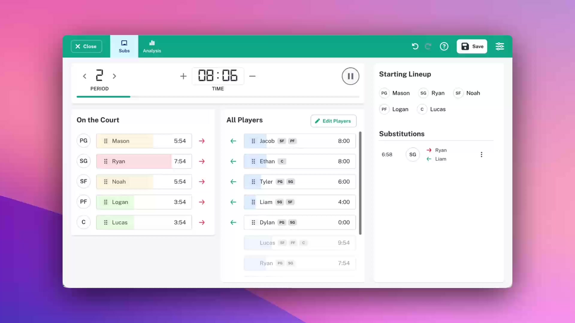 Basketball Substitution Manager | The Hoops Geek